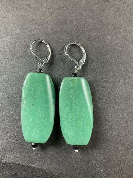 Green aventurine and Thai black spinel stainless lever back earrings ...