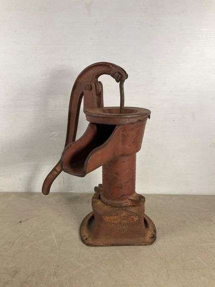 2pc Cast Iron 2-Red Jacket Hand Water Pump with Base - Hash Auctions