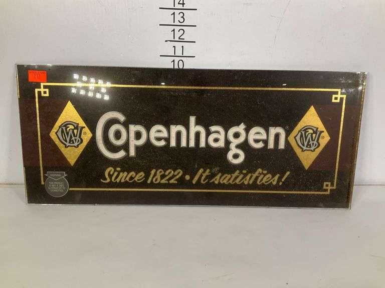 Copenhagen Glass Advertising Sign with Gold and White Accents, 10 x 24 ...