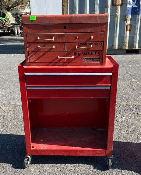 Red Metal Rolling Tool Chest with Upper Tool Box and Compartments ...