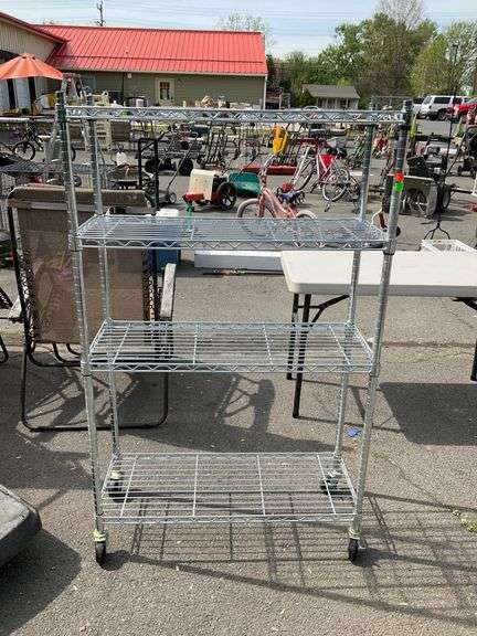 Four-Tier Mobile Wire Shelf Unit with Casters - Hash Auctions