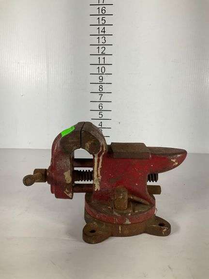 Red Table-Mounted Bench Vise with Rotating Base - Hash Auctions