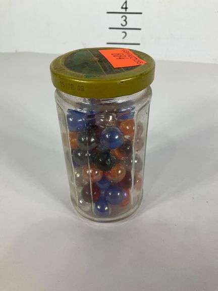 Glass Marbles in a Clear Lidded Jar - Hash Auctions