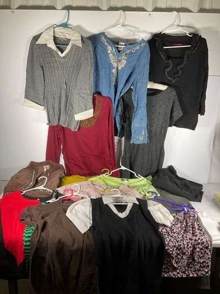 Assorted Women’s Tops, Sweaters, and Outerwear in Size L, Some with ...