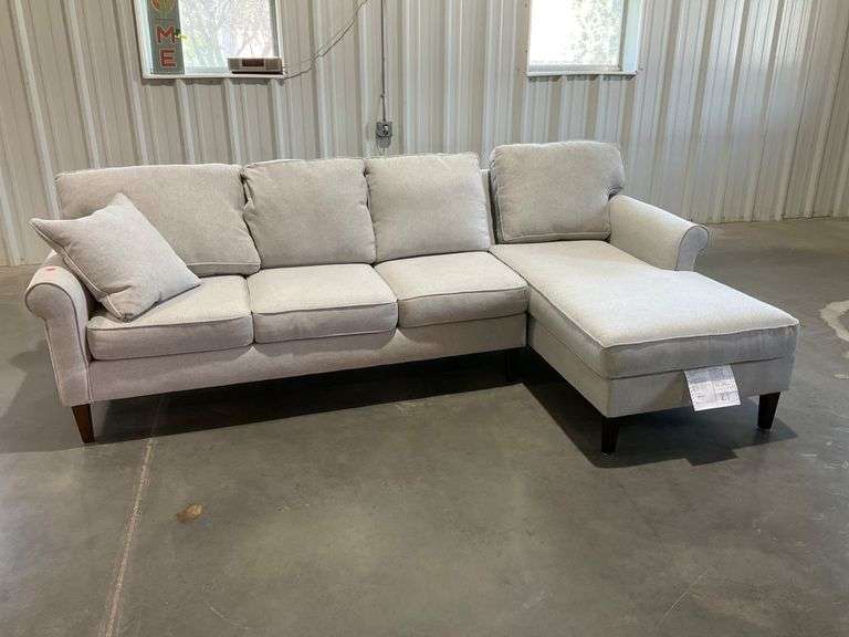 Havertys Sectional Sofa with Chaise and Throw Pillow - Hash Auctions