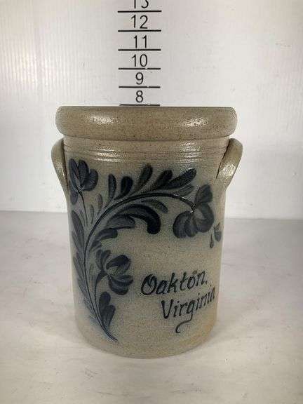 Rockdale Union Stoneware Crock with Blue Floral Design, Oakton ...