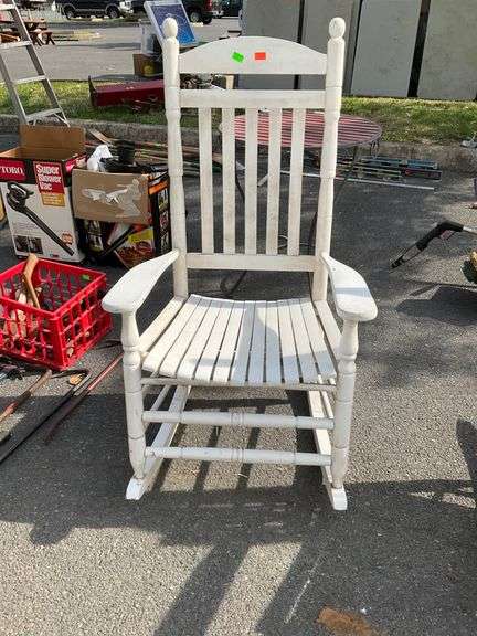 White Painted Slat-Back Rocking Chair - Hash Auctions