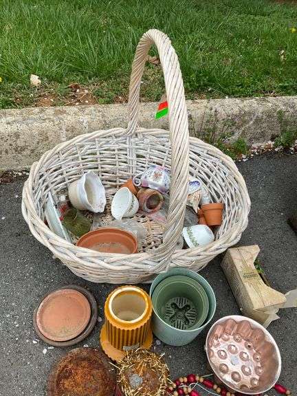 Mixed Lot of Household Items Including Basket, Pottery, and Decorative ...