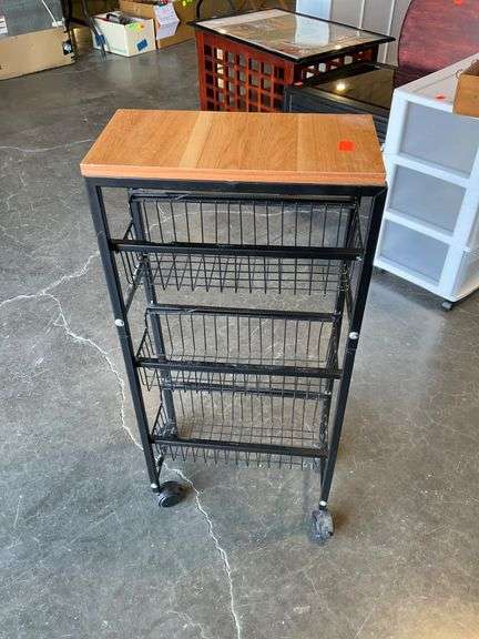 Metal Frame Rolling Storage Cart with Wood Top and Wire Baskets - Hash ...