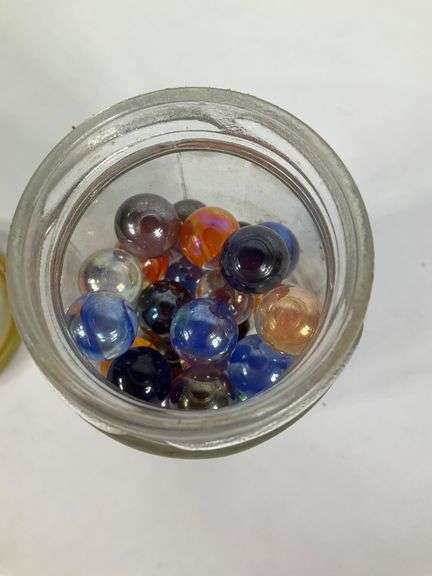 Glass Marbles in a Clear Lidded Jar - Hash Auctions