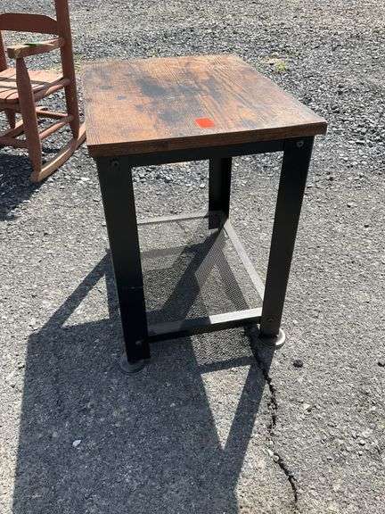 Industrial-Style Side Table with Mesh Shelf and Metal Frame - Hash Auctions