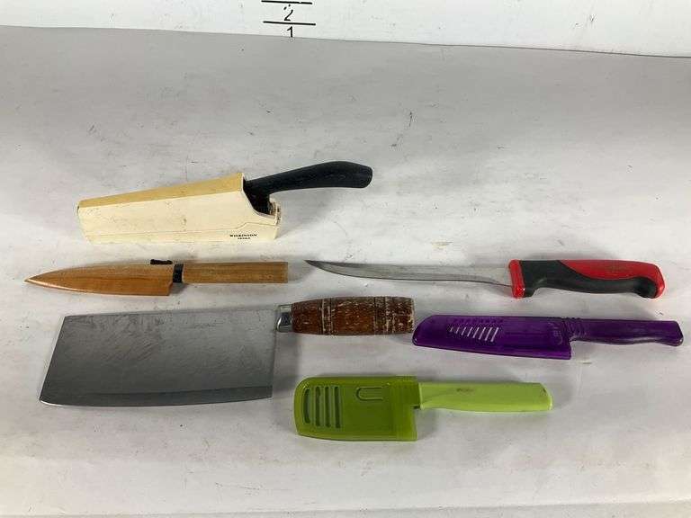 Assorted Kitchen Knives and Knife Covers with Various Handle Styles ...