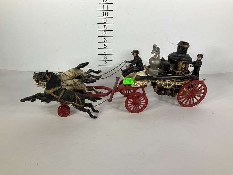 Cast Iron Horse-Drawn Fire Engine Model with Figures - Hash Auctions