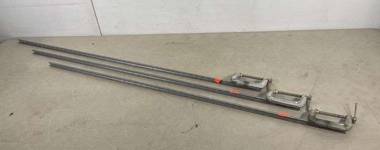 Set of 3” C-Clamps Mounted on 46-Inch Metal Rails - Hash Auctions
