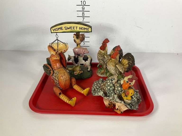 Assorted Farm Animal Figurines, Including Roosters, Cow, and Chicken ...