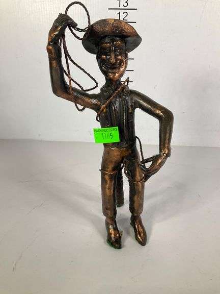 Bronze-Finish Heavy Metal Cowboy Statue with Lasso - Hash Auctions