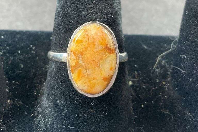 Sterling silver coral jasper ring size 7 - Hash Auctions