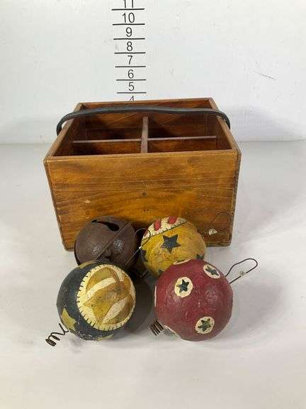 Divided Wooden Box With Leather Handle and Four Decorative Balls - Hash ...