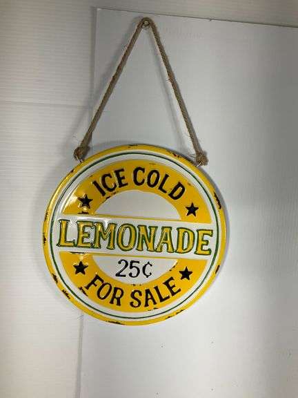 Round ‘Ice Cold Lemonade 25¢ For Sale’ Hanging Sign - Hash Auctions