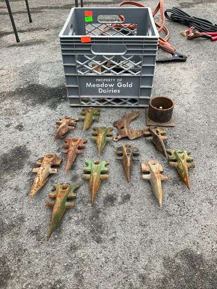 Assorted Metal Farm Equipment in Crate - Hash Auctions