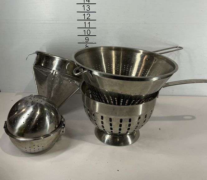 4 Stainless Steel Strainers and Colanders, Including NASH New York ...