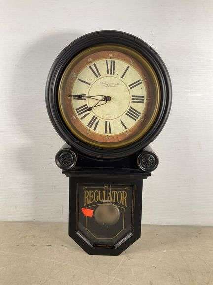 Black Pendulum Wall Clock with Roman Numeral Dial, 12×23″, Back Panel ...