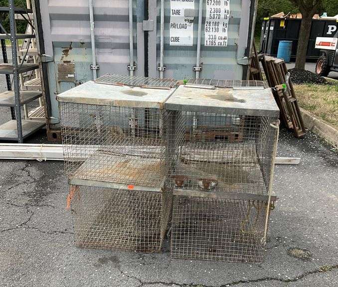 Four Metal Poultry Cages with Open Top Lids, 36”x22” - Hash Auctions