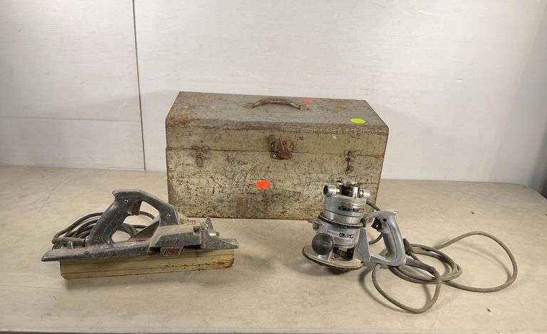 Porter-Cable Plane Attachment, Rockwell Router, and Metal Tool Box ...
