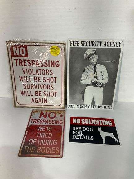 Set of Four Warning and Security Signs, One is Plastic, Largest ...