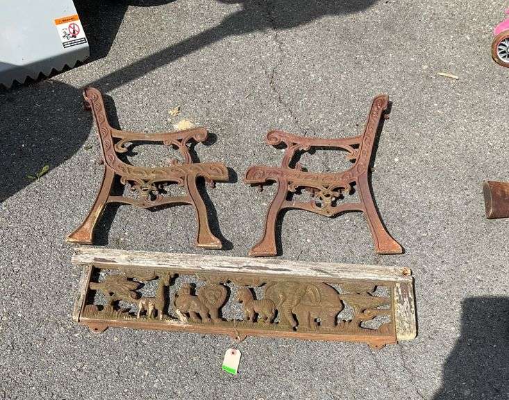 Cast Iron Bench Ends and Decorative Panel with Animal Motif - Hash Auctions
