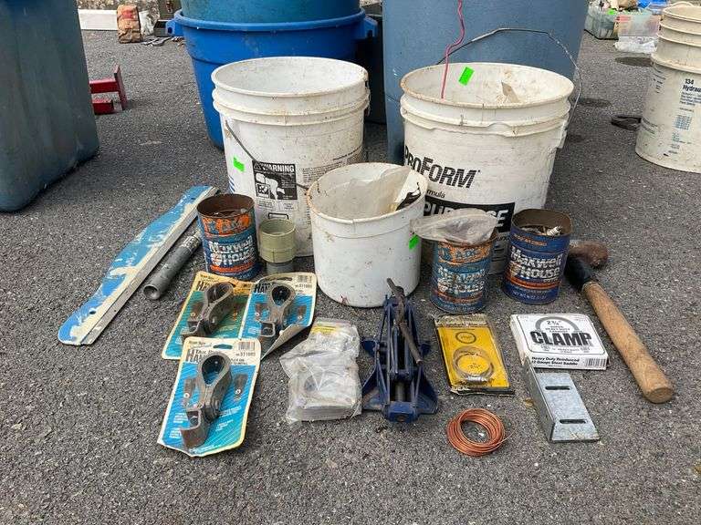Assorted Hardware and Tools with Buckets and Containers - Hash Auctions