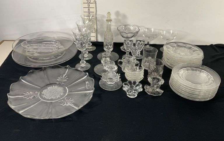 Collection of Clear Glass Tableware, Including Plates, Bowls, Glasses ...