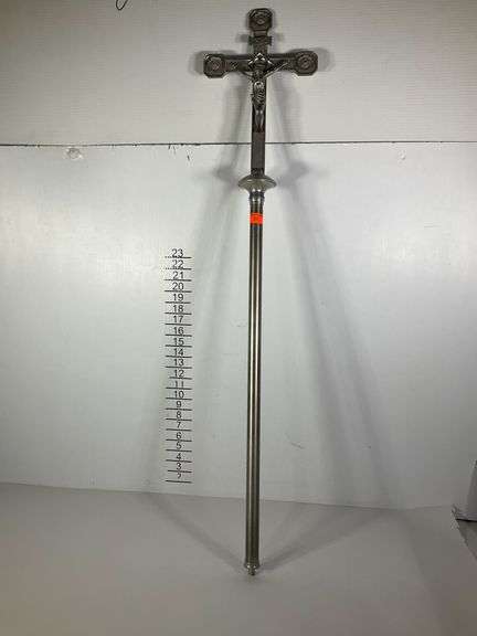 Metal Religious Processional Cross with Crucifix and Screw-In Handle ...