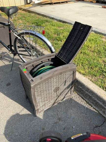 Suncast Hose Storage Box with Wicker-Style Design with Hose. - Hash ...