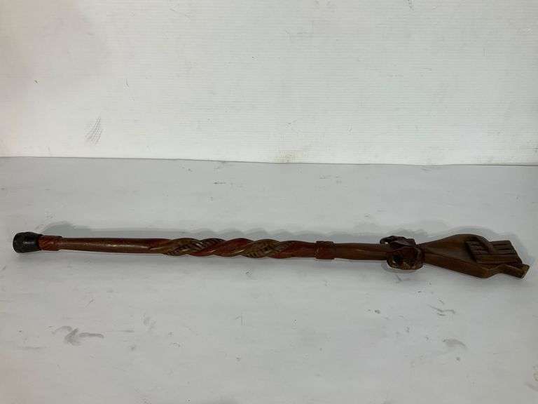 Hand-Carved Staff with Decorative Twisted Detail and Hand Motif, 32in ...