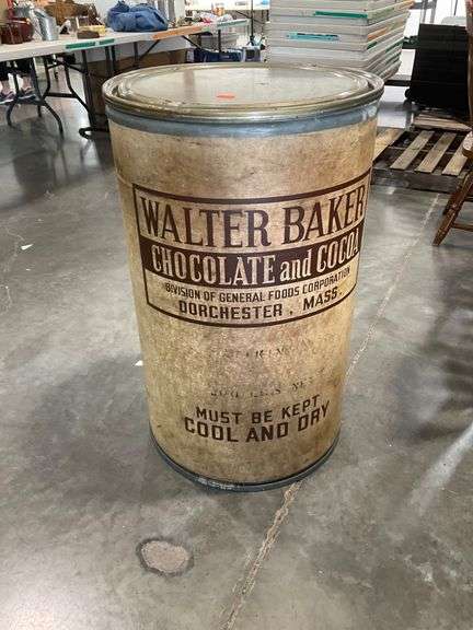 Walter Baker Chocolate and Cocoa Advertising Barrel, 21 x 33 Inches ...