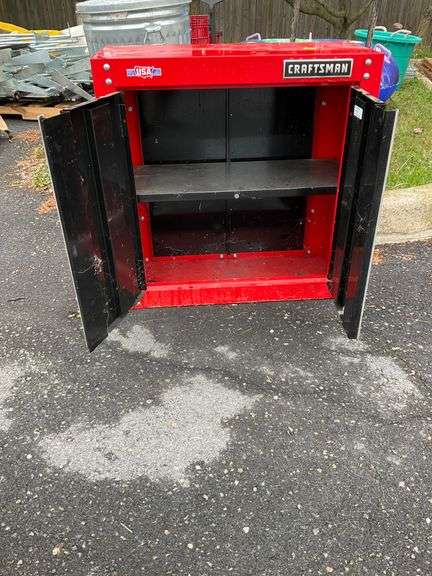 Craftsman Red Metal Two-Door Cabinet with One Fixed Shelf - Hash Auctions
