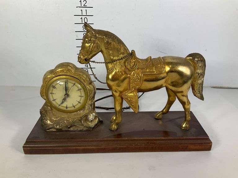 United Electric Clock with Gold-Toned Horse Figurine on Base, No. 315 ...