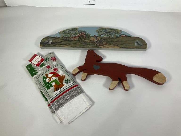 Decorative Wooden Panel, Fox-Themed Wooden Figurine, and Printed Fox ...