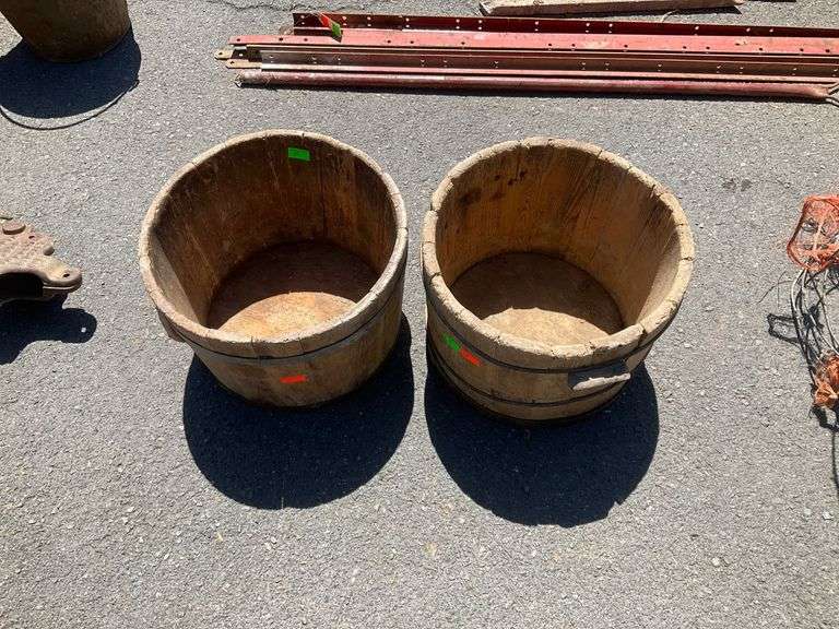 Pair of Rustic Cylindrical Wood Tubs, 12” Diameter, From The Pope ...