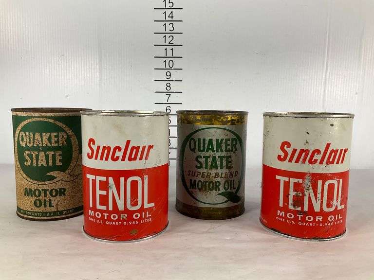 Set of Four Vintage Motor Oil Cans: Sinclair Tenol and Quaker State ...