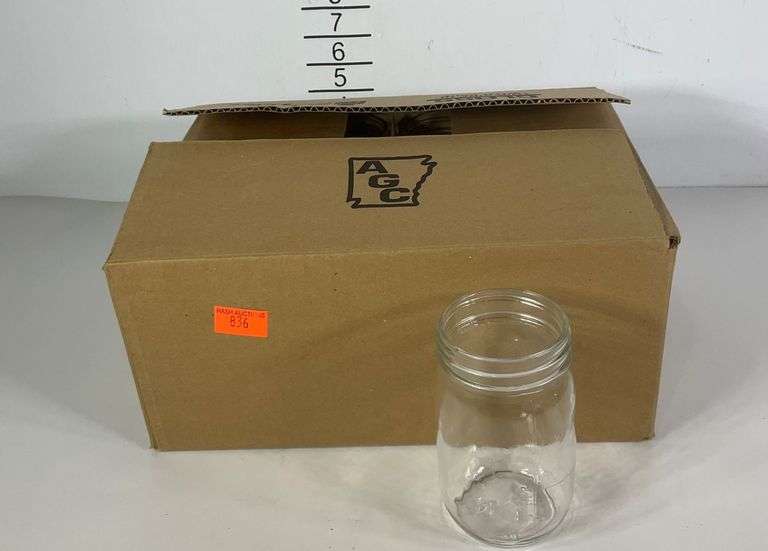 Box of 12 Clear Glass Jars with Threaded Openings - Hash Auctions