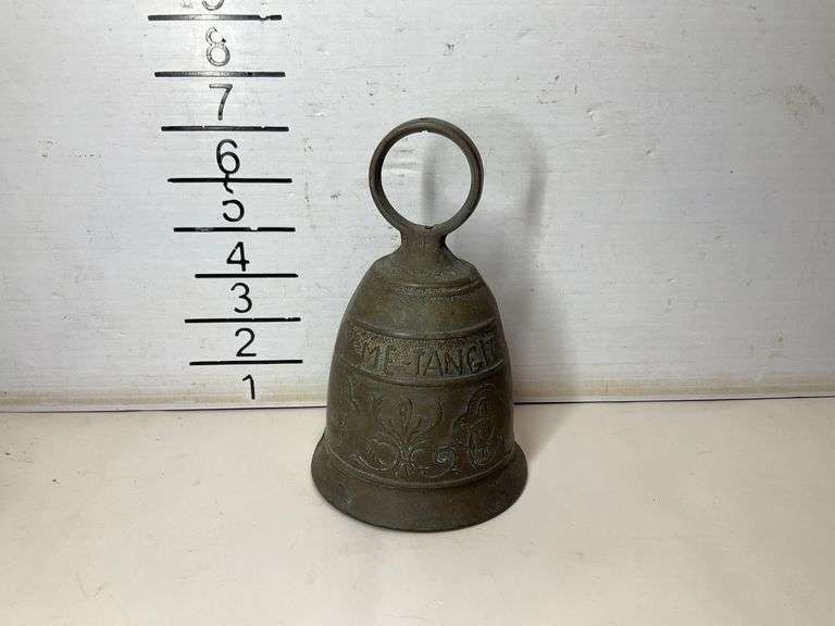 Cast Brass Decorative Bell with Handle and Engraved Motif - Hash Auctions