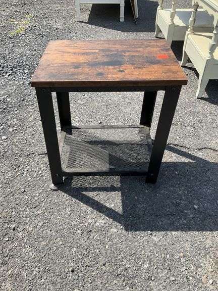 Industrial-Style Side Table with Mesh Shelf and Metal Frame - Hash Auctions