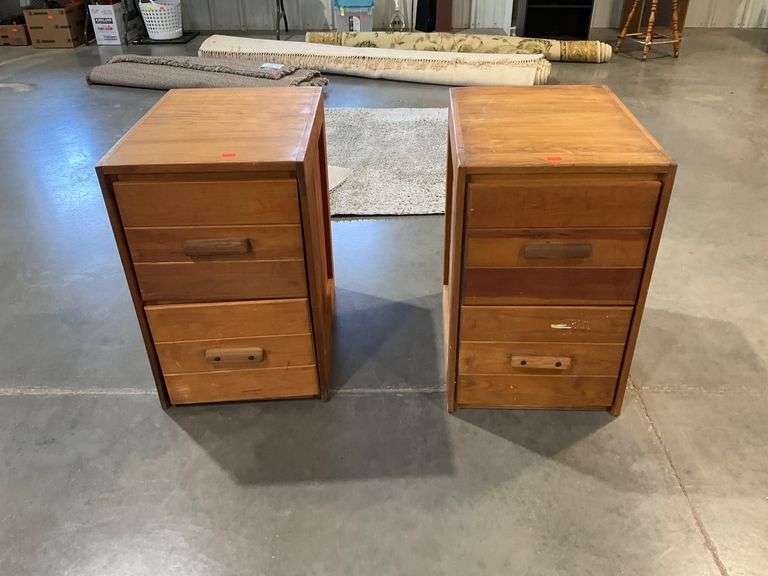 Pair of Solid Pine Wood File Cabinets with Two Drawers Each - Hash Auctions