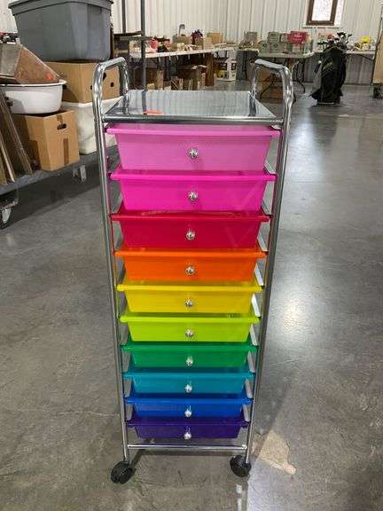 Rolling Storage Cart with Chrome Frame and Multicolored Drawers - Hash ...