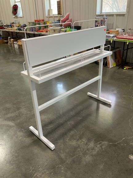 White Metal Display Rack With Mesh Shelf and Back Panel - Hash Auctions