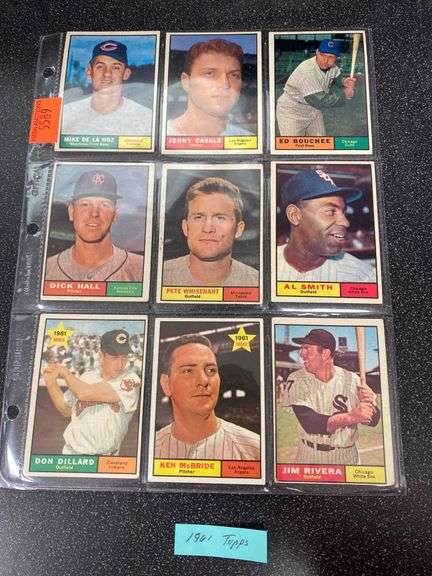 1961 Topps Baseball Cards Featuring Nine Players in Protective Sleeve ...
