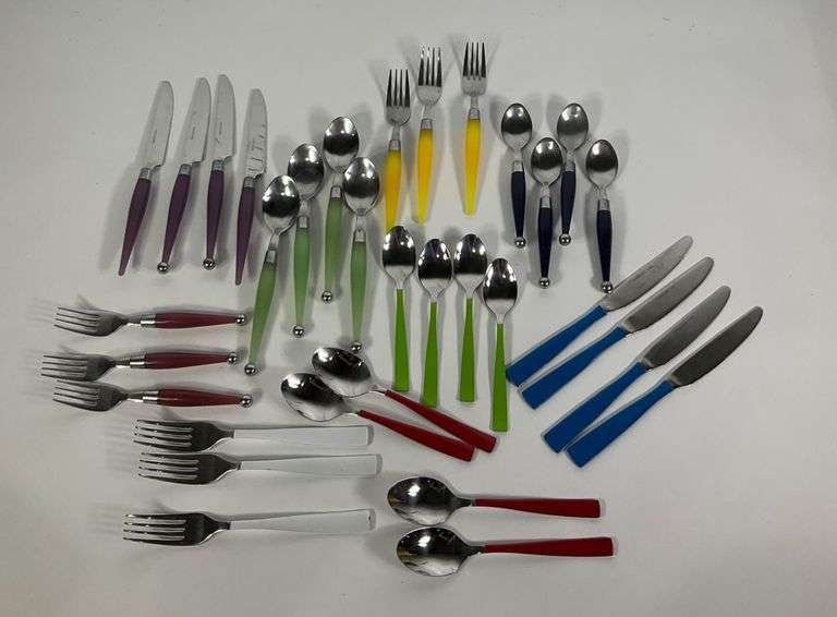 Assorted Cutlery Set with Multicolored Plastic and Stainless Steel ...