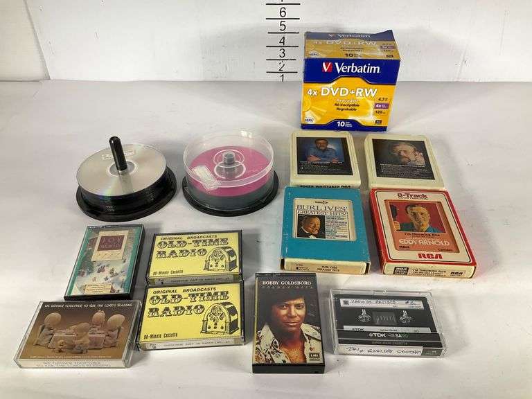 Collection of 8-Track Tapes, Audio Cassettes, DVDs, and CD-R Discs ...